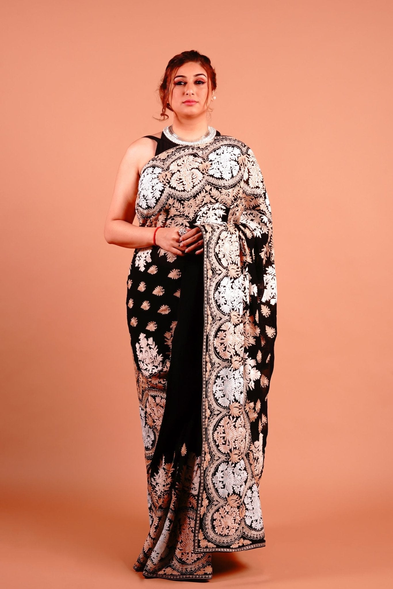 Meherunisa Black Saree with Kashmiri Zari and Aari Work | Angad Creations